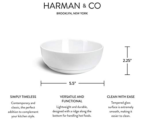 HARMAN & CO Soup Cereal Salad Bowl, Small 5.5” (20oz), Microwave & Dishwasher Safe, Frost White (Set of 6 Bowls)