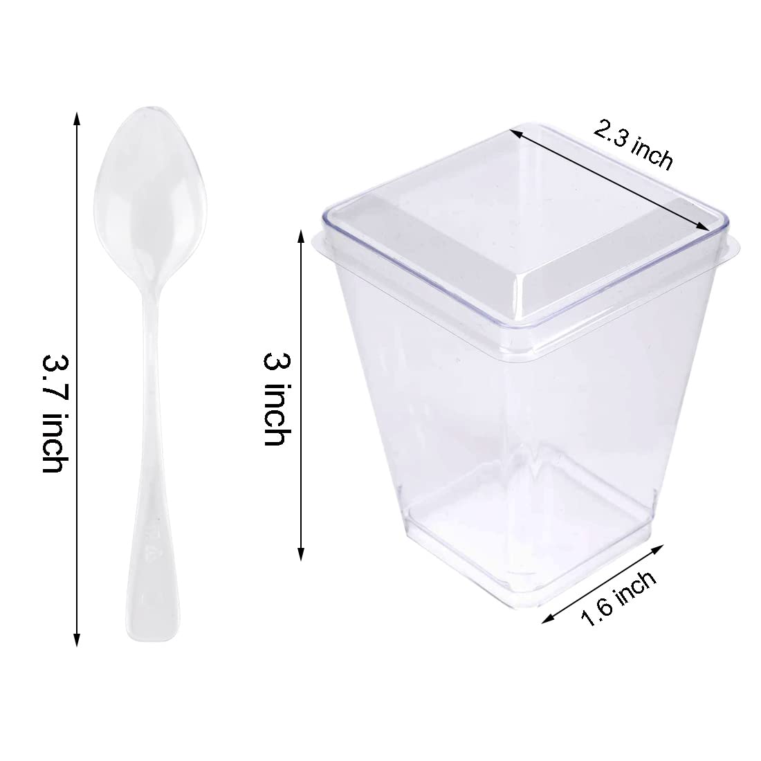 Qicfrk 50 Pack Clear Plastic Dessert Cups ​5 oz Parfait Cups with Lids Disposable Mini Square Cup Shooter Cup Dessert Shooters Lids Appetizer Cups for Puddings,Ice Cream