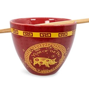 Boom Trendz Year Of The Pig Chinese Zodiac Ceramic Dinnerware Set Includes 16-Ounce Ramen Noodle Bowl Wooden Chopsticks Asian Food Dish Set Home & Kitchen Kawaii Lunar New Year Gifts, Red, One Size