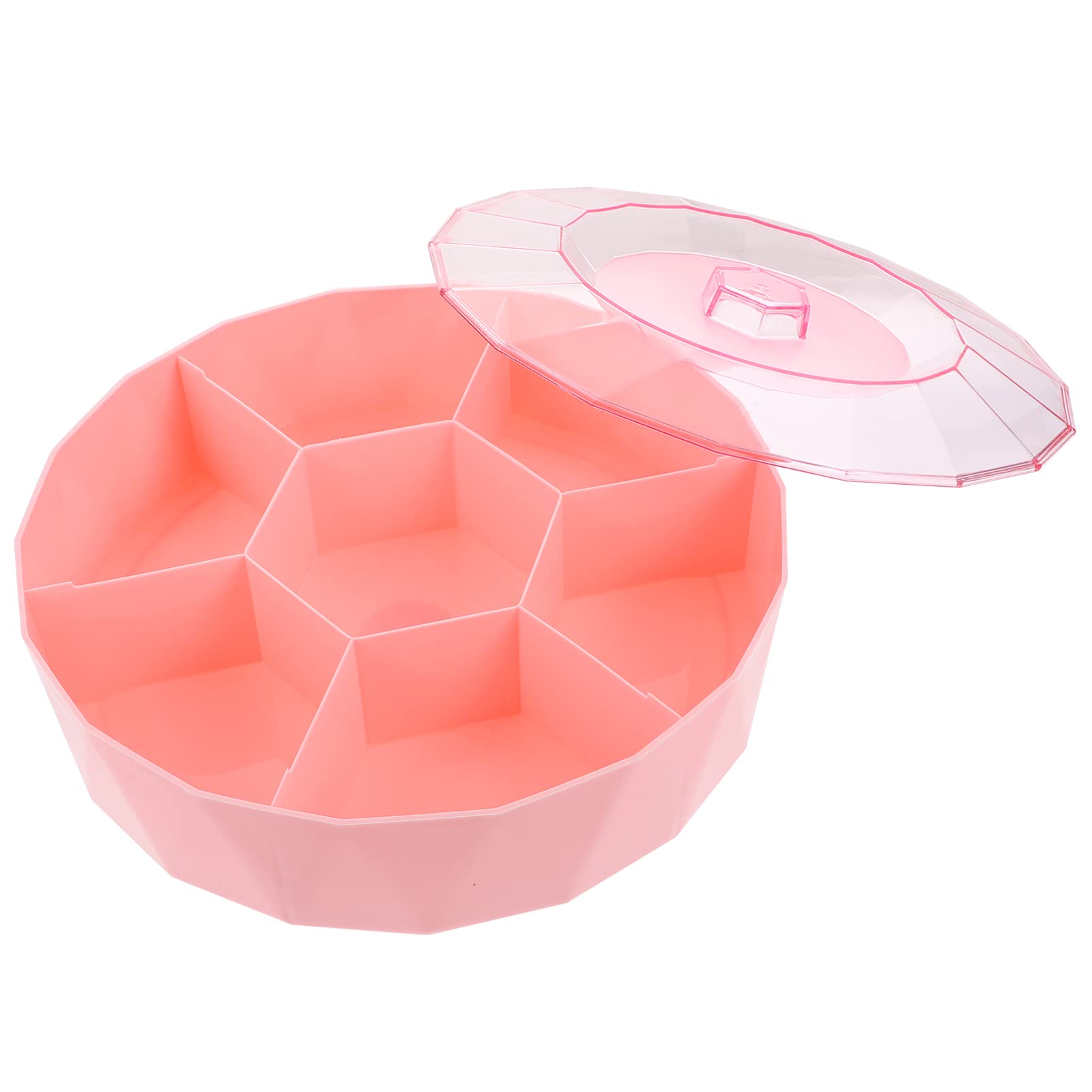 DOITOOL Veggie Tray, Round Plastic Serving Tray with Lid, 7 Compartments, Pink