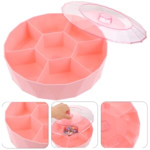 DOITOOL Veggie Tray, Round Plastic Serving Tray with Lid, 7 Compartments, Pink