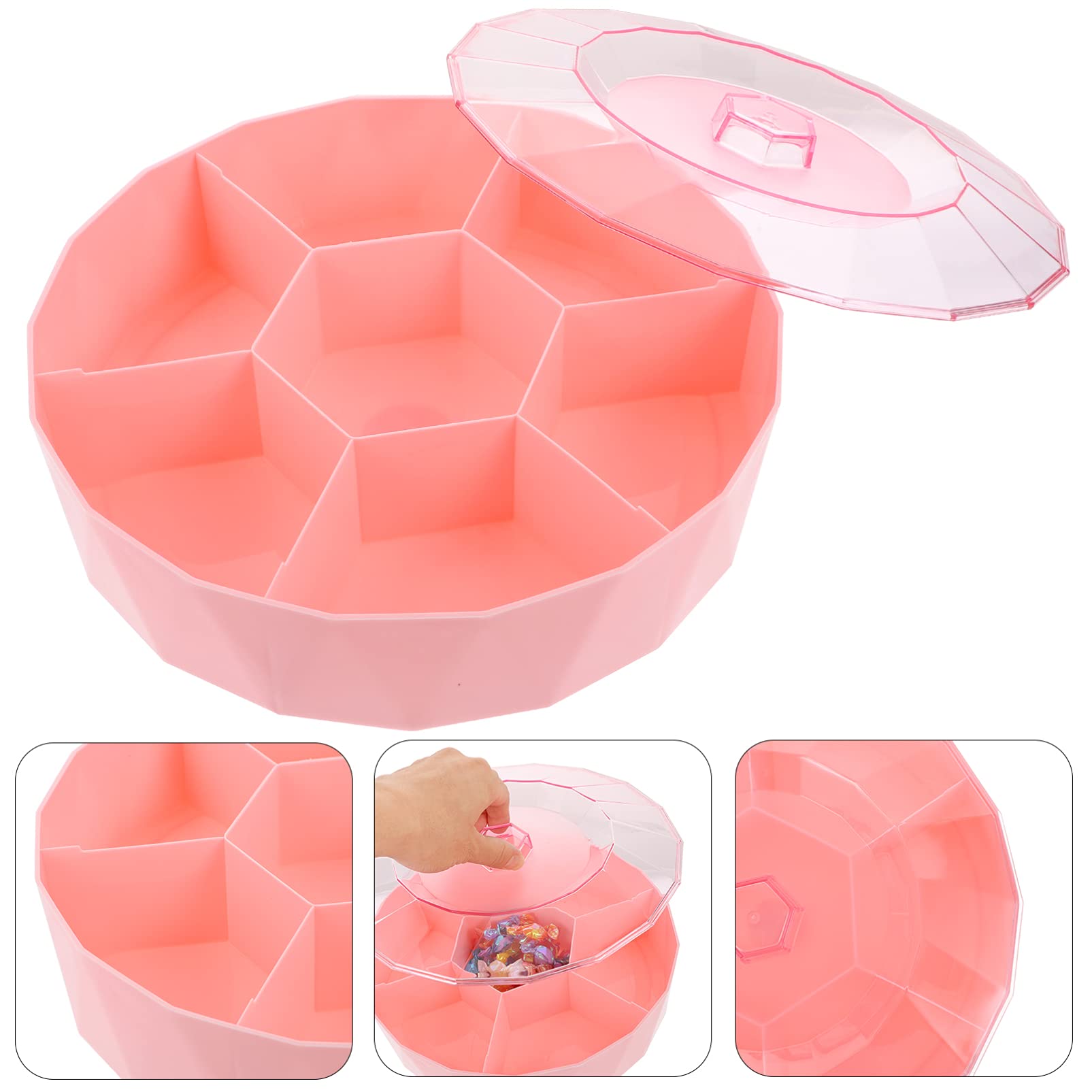 DOITOOL Veggie Tray, Round Plastic Serving Tray with Lid, 7 Compartments, Pink