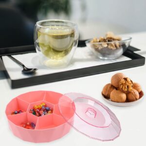 DOITOOL Veggie Tray, Round Plastic Serving Tray with Lid, 7 Compartments, Pink