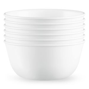 Corelle Vitrelle 18-Piece Service for 6 Dinnerware Set, Triple Layer Glass and Chip Resistant, Ocean Blue & Vitrelle 28-oz Soup/Cereal Bowls Set of 6, Winter Frost White