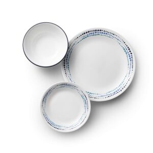 Corelle Vitrelle 18-Piece Service for 6 Dinnerware Set, Triple Layer Glass and Chip Resistant, Ocean Blue & Vitrelle 28-oz Soup/Cereal Bowls Set of 6, Winter Frost White