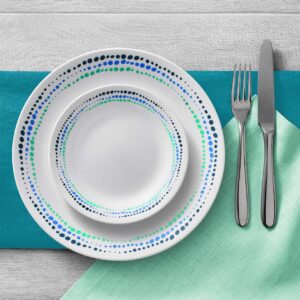 Corelle Vitrelle 18-Piece Service for 6 Dinnerware Set, Triple Layer Glass and Chip Resistant, Ocean Blue & Vitrelle 28-oz Soup/Cereal Bowls Set of 6, Winter Frost White