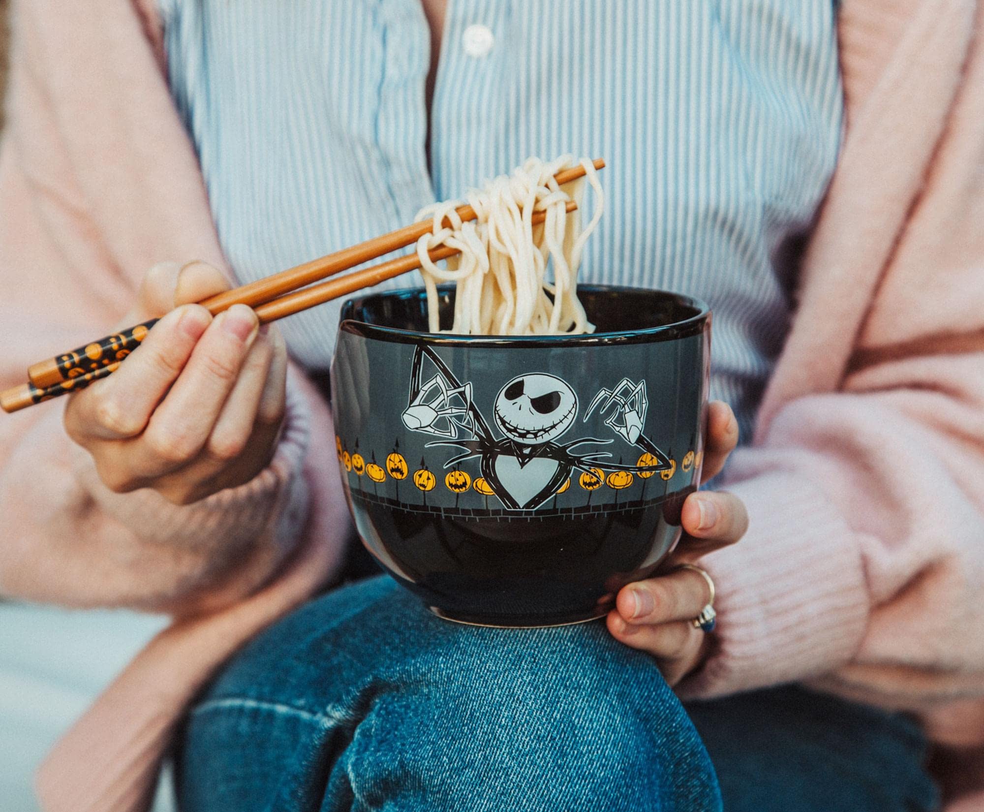 Toynk Disney Nightmare Before Christmas Scary Jack 20-Ounce Ramen Bowl With Chopsticks