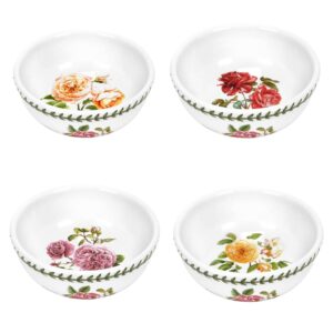 portmeirion botanic roses 5.5” fruit salad bowl with assorted rose motifs, set of 4, dishwasher, microwave, warm oven, and freezer safe, for cereal, breakfast, dessert