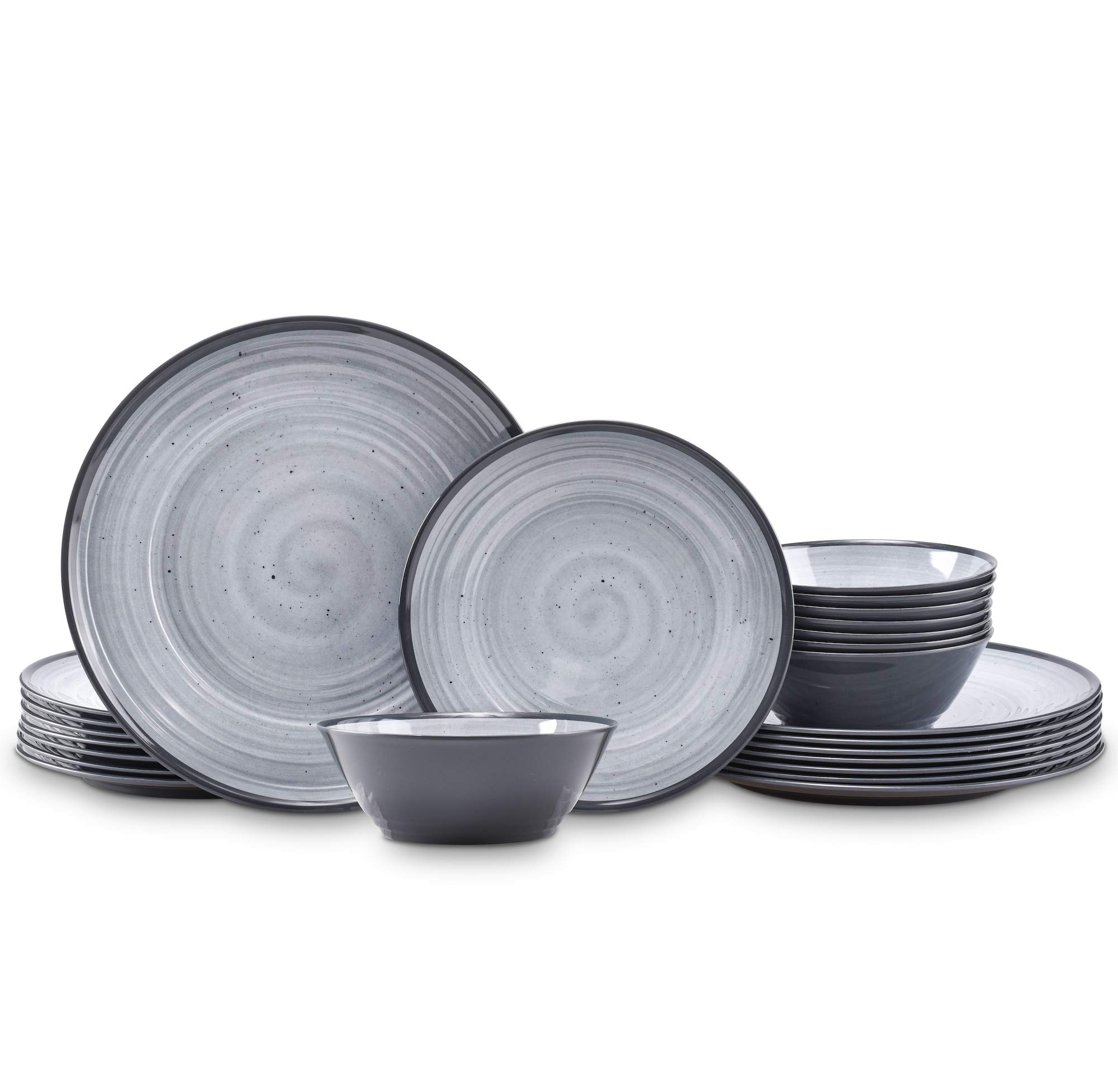 Joviton Home 32-Piece Swirl Melamine Dinnerware Sets for 8 and 8-Piece Mixing Bowls with Lids Set