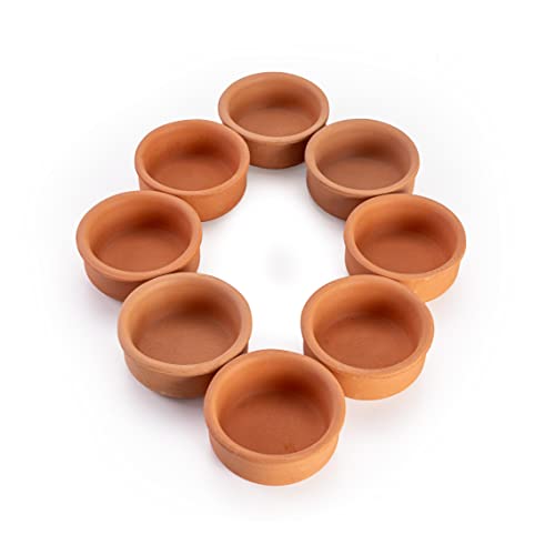 LUKSYOL Handmade Unglazed Clay Bowls: Set of 8 (3.1 x 1.38 inches) - Embark on a Culinary Journey with Authentic Terracotta Cooking for Indian, Mexican, Korean Delights!