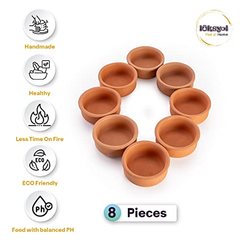 LUKSYOL Handmade Unglazed Clay Bowls: Set of 8 (3.1 x 1.38 inches) - Embark on a Culinary Journey with Authentic Terracotta Cooking for Indian, Mexican, Korean Delights!