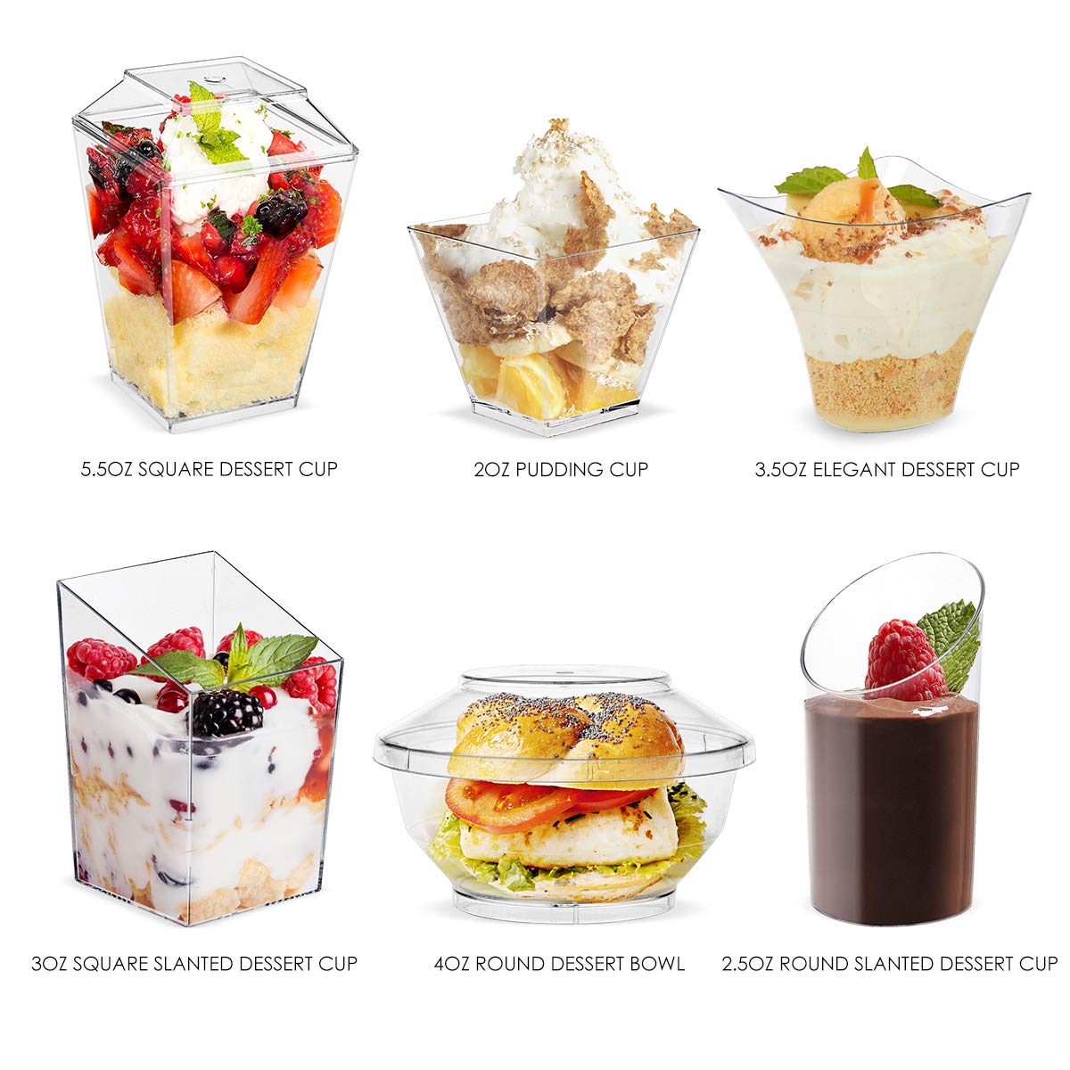 3.5oz Dessert Cups with Spoons,Plastic Clear Parfait Cups Disposable Reusable Appetizers Cup for Party - Set of 50