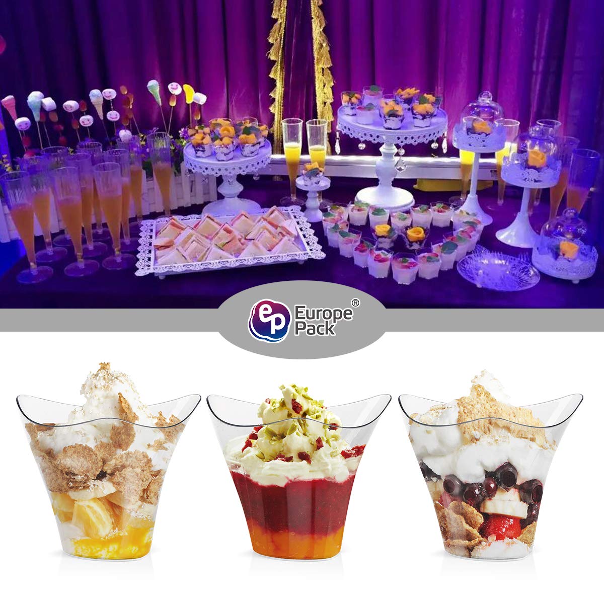 3.5oz Dessert Cups with Spoons,Plastic Clear Parfait Cups Disposable Reusable Appetizers Cup for Party - Set of 50