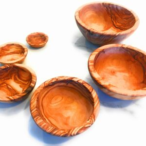 ORCHARD HARDWOODS Nesting Set of 6 Artisan Olive Wood Serving Bowls. Unique Handmade Decorative Serve-ware for Fruit, Salad, Snacks, Condiments, Any Food. Small Mini Bowl 2" to Large 5.5-6.5"