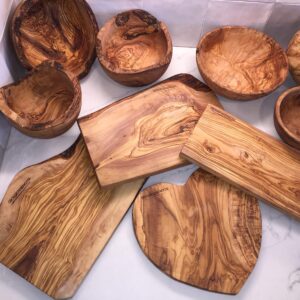 ORCHARD HARDWOODS Nesting Set of 6 Artisan Olive Wood Serving Bowls. Unique Handmade Decorative Serve-ware for Fruit, Salad, Snacks, Condiments, Any Food. Small Mini Bowl 2" to Large 5.5-6.5"