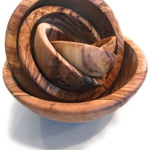 ORCHARD HARDWOODS Nesting Set of 6 Artisan Olive Wood Serving Bowls. Unique Handmade Decorative Serve-ware for Fruit, Salad, Snacks, Condiments, Any Food. Small Mini Bowl 2" to Large 5.5-6.5"