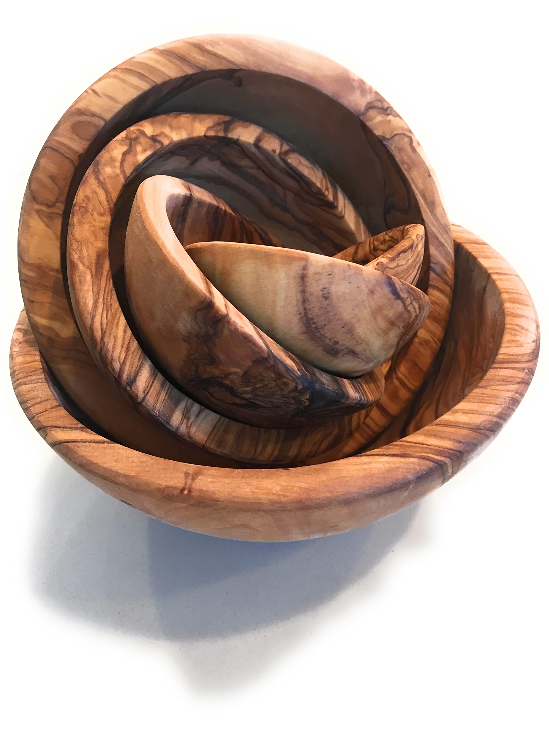 ORCHARD HARDWOODS Nesting Set of 6 Artisan Olive Wood Serving Bowls. Unique Handmade Decorative Serve-ware for Fruit, Salad, Snacks, Condiments, Any Food. Small Mini Bowl 2" to Large 5.5-6.5"