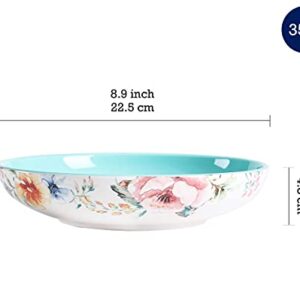 Bico Margret's Garden Ceramic Pasta Bowl, Set of 9(1 unit 214oz, 8 units 35oz), for Pasta, Salad, Microwave & Dishwasher Safe