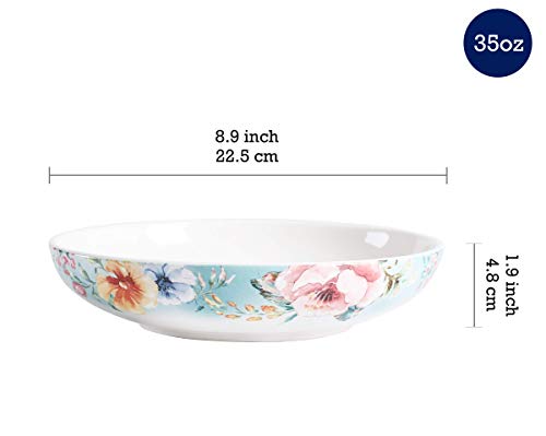 Bico Margret's Garden Ceramic Pasta Bowl, Set of 9(1 unit 214oz, 8 units 35oz), for Pasta, Salad, Microwave & Dishwasher Safe