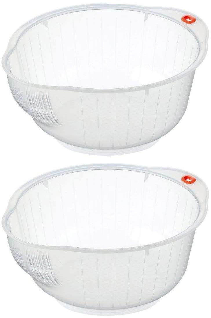 Inomata Delicious, Japanese Rice and Vegetable Washing Bowl with Side and Bottom Drainers Value Bowls, Set of 2