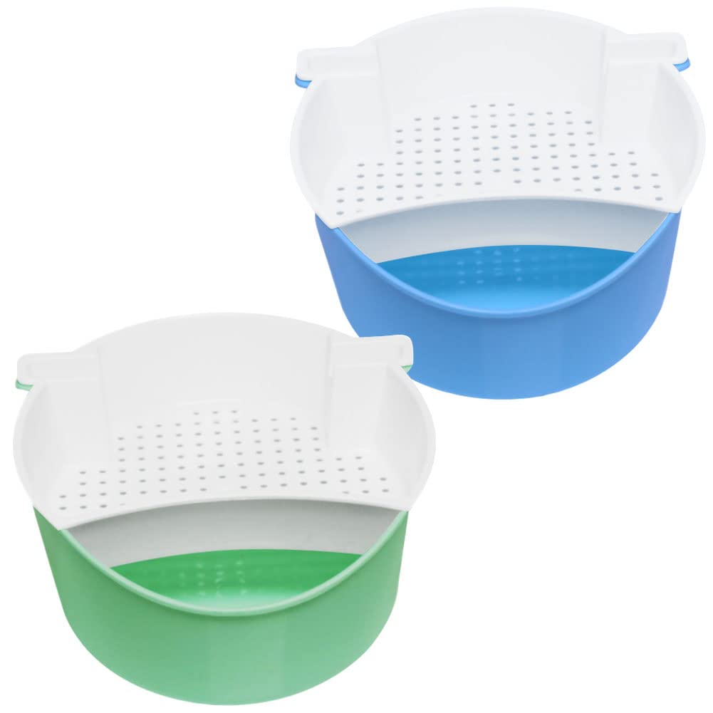 JOONOR 2 Pack Double Dish Bowl and Snack Serving Bowl for Peanuts Pistachios Cherries Edamame Fruits Candy,Double Layer Drain Tray,Green/White and Blue/White