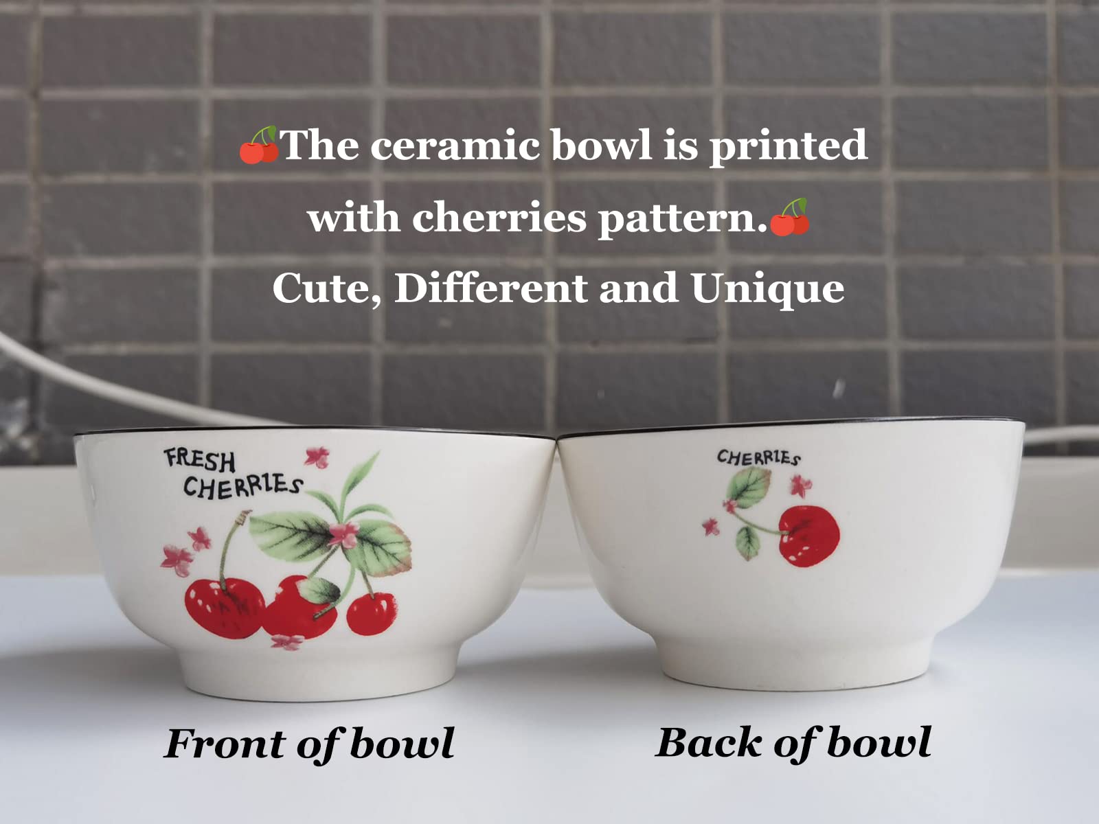 5 Pack Ceramic Bowls With Cherry Pattern, 4.64" x 2.36" Porcelain Bowls, Salad Bowls Ramen Bowls for Kitchen Restaurant Serving Bowls, Large Capacity Ceramic Bowls, Dishwasher Safe & Microwave Safe