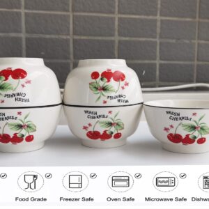 5 Pack Ceramic Bowls With Cherry Pattern, 4.64" x 2.36" Porcelain Bowls, Salad Bowls Ramen Bowls for Kitchen Restaurant Serving Bowls, Large Capacity Ceramic Bowls, Dishwasher Safe & Microwave Safe