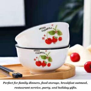 5 Pack Ceramic Bowls With Cherry Pattern, 4.64" x 2.36" Porcelain Bowls, Salad Bowls Ramen Bowls for Kitchen Restaurant Serving Bowls, Large Capacity Ceramic Bowls, Dishwasher Safe & Microwave Safe