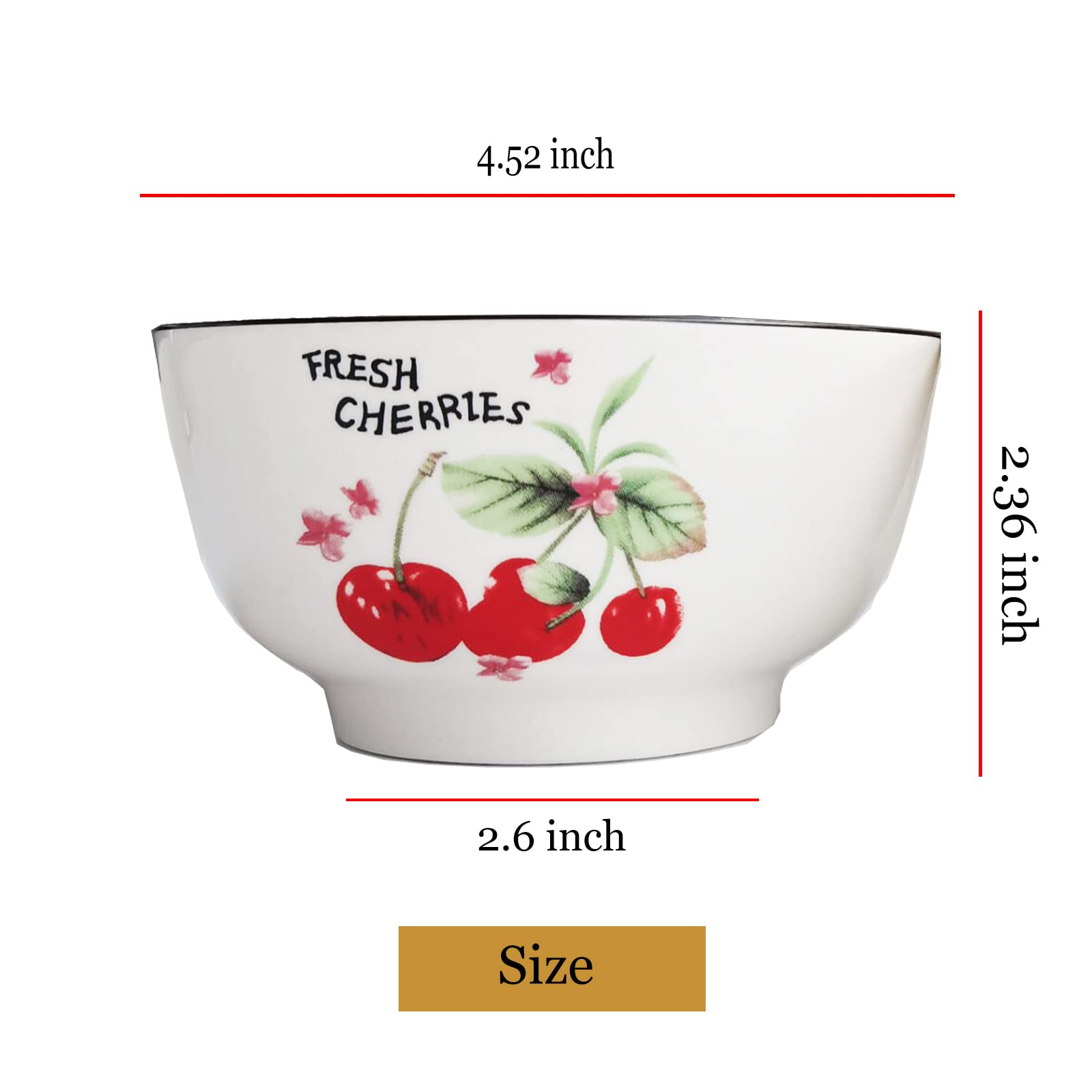 5 Pack Ceramic Bowls With Cherry Pattern, 4.64" x 2.36" Porcelain Bowls, Salad Bowls Ramen Bowls for Kitchen Restaurant Serving Bowls, Large Capacity Ceramic Bowls, Dishwasher Safe & Microwave Safe