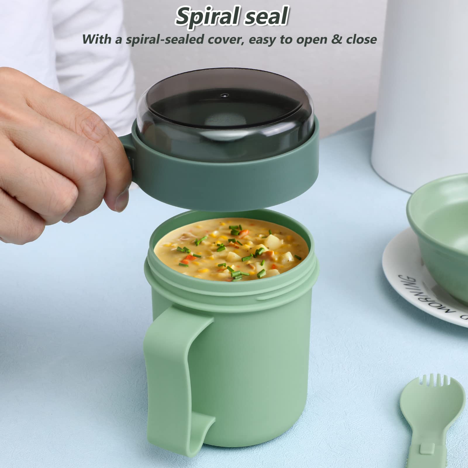 Cabilock Microwave Soup Mug with Lid and Scoop Portable Microwaveable Breakfast Cup for School Office Outdoor Travel Student