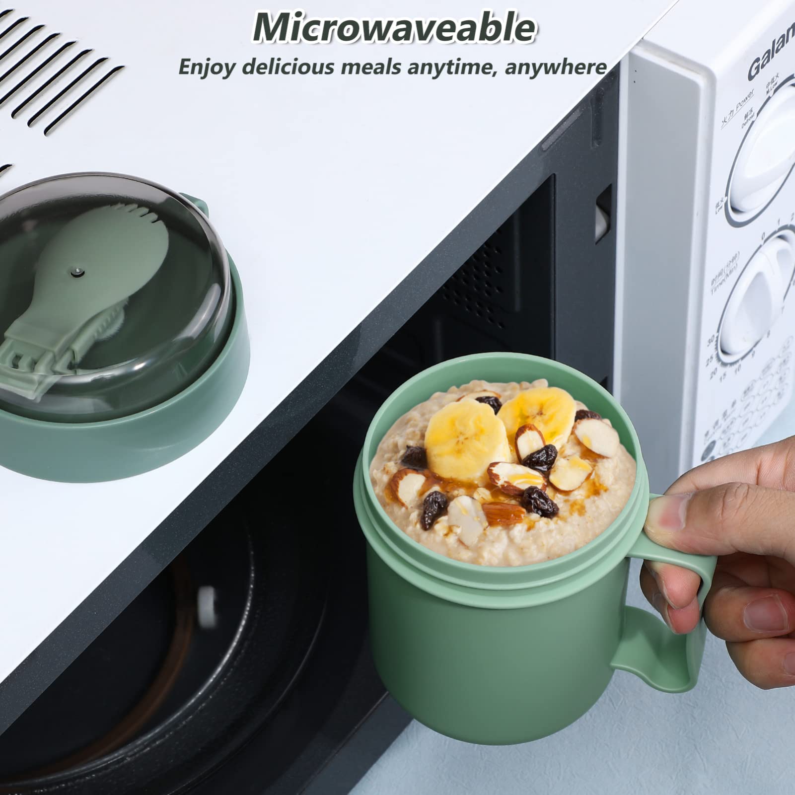 Cabilock Microwave Soup Mug with Lid and Scoop Portable Microwaveable Breakfast Cup for School Office Outdoor Travel Student