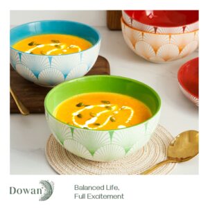 DOWAN Ceramic Cereal Bowls, Vibrant Color Soup Bowls, 26 Ounce Porcelain Kitchen Bowls for Cereal Soup Rice Pasta Salad and Dessert, Dishwasher & Microwave Safe, Set of 4