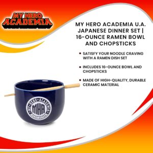 JUST FUNKY My Hero Academia U.A. High School Japanese Ceramic Dinnerware Set | Includes 16-Ounce Ramen Bowl and Wooden Chopsticks