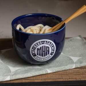 JUST FUNKY My Hero Academia U.A. High School Japanese Ceramic Dinnerware Set | Includes 16-Ounce Ramen Bowl and Wooden Chopsticks