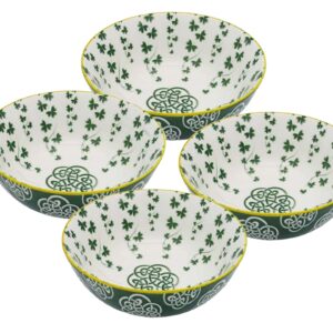 Royal Tara Irish Celtic Ceramic Bowls Pack of 4 with Trellis Shamrock Design - Cereal Soup Deep Bowls for Kitchen 5.5Inch(14 cm)