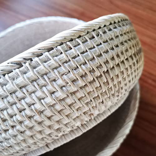 AMOLOLO 3Packs Wash White Round Rattan Bowl Basket,White Decorative Handmade Wicker Basket Tray with 4 Inch Deep Wall, Decorative Woven White Bread Basket Fruit Bowl Key Holder Table Centerpiece