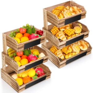 2 pcs 3 tier fruit basket for kitchen wooden fruit bowl fruit stand for kitchen countertop heavy duty fruit and vegetable storage holder for fruit, vegetables, bread, produce home storage and display