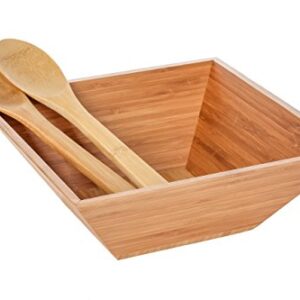 Heim Concept Bamboo Salad Bowl 4 PC Set w/Serving Hands, 2 square bowls & pair salad servers Eco-Friendly BPA Free