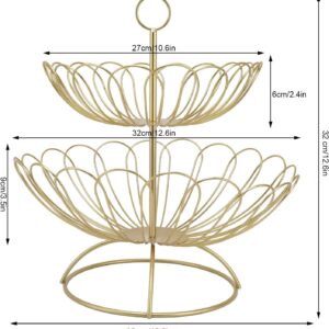 ACQTULOU 2 Tier Fruit Basket, Fruit Bowl, Vegetables Countertop Bowl Storage, Detachable and Hangable for Large Capacity Fruit Tray