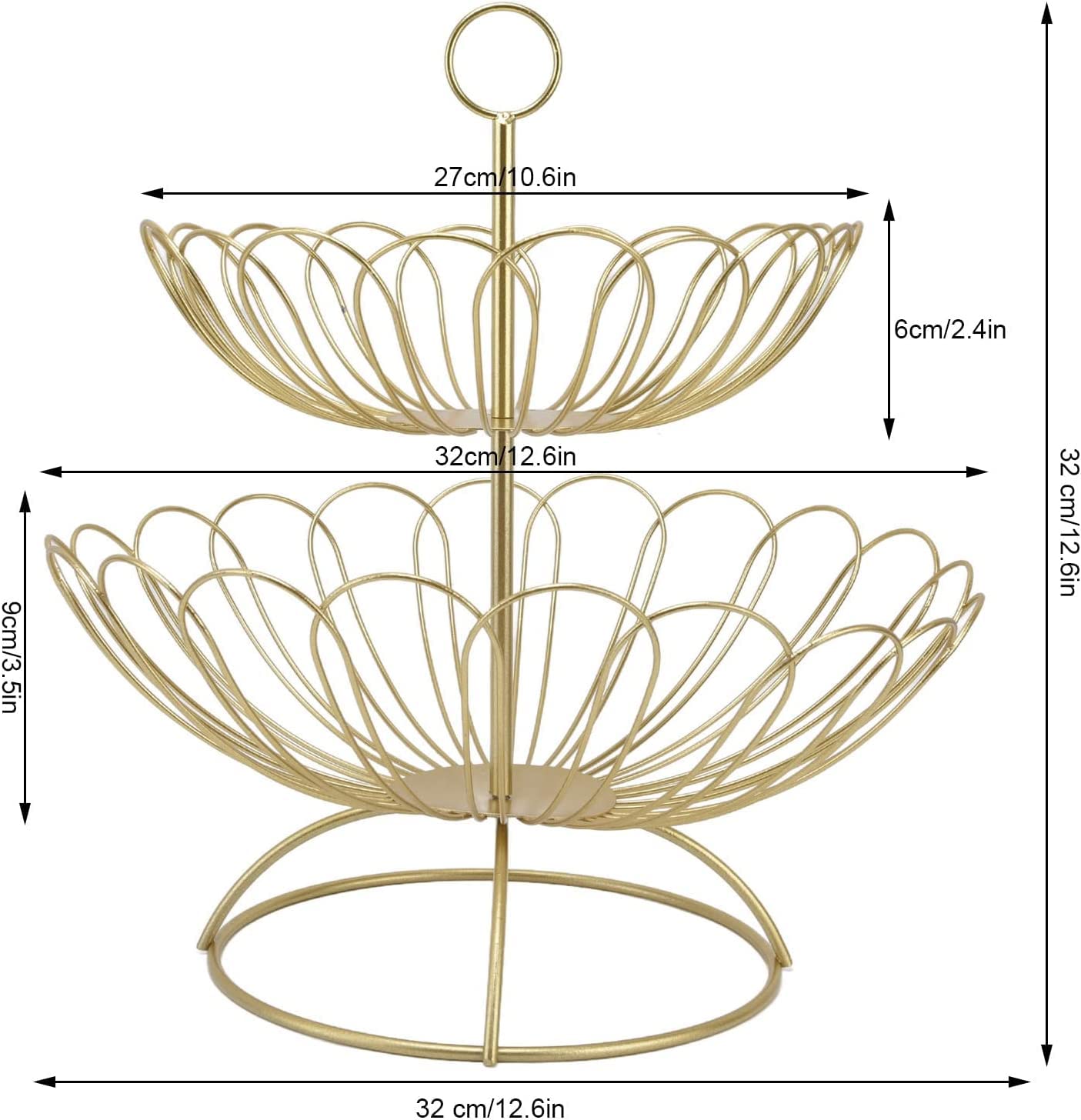 ACQTULOU 2 Tier Fruit Basket, Fruit Bowl, Vegetables Countertop Bowl Storage, Detachable and Hangable for Large Capacity Fruit Tray