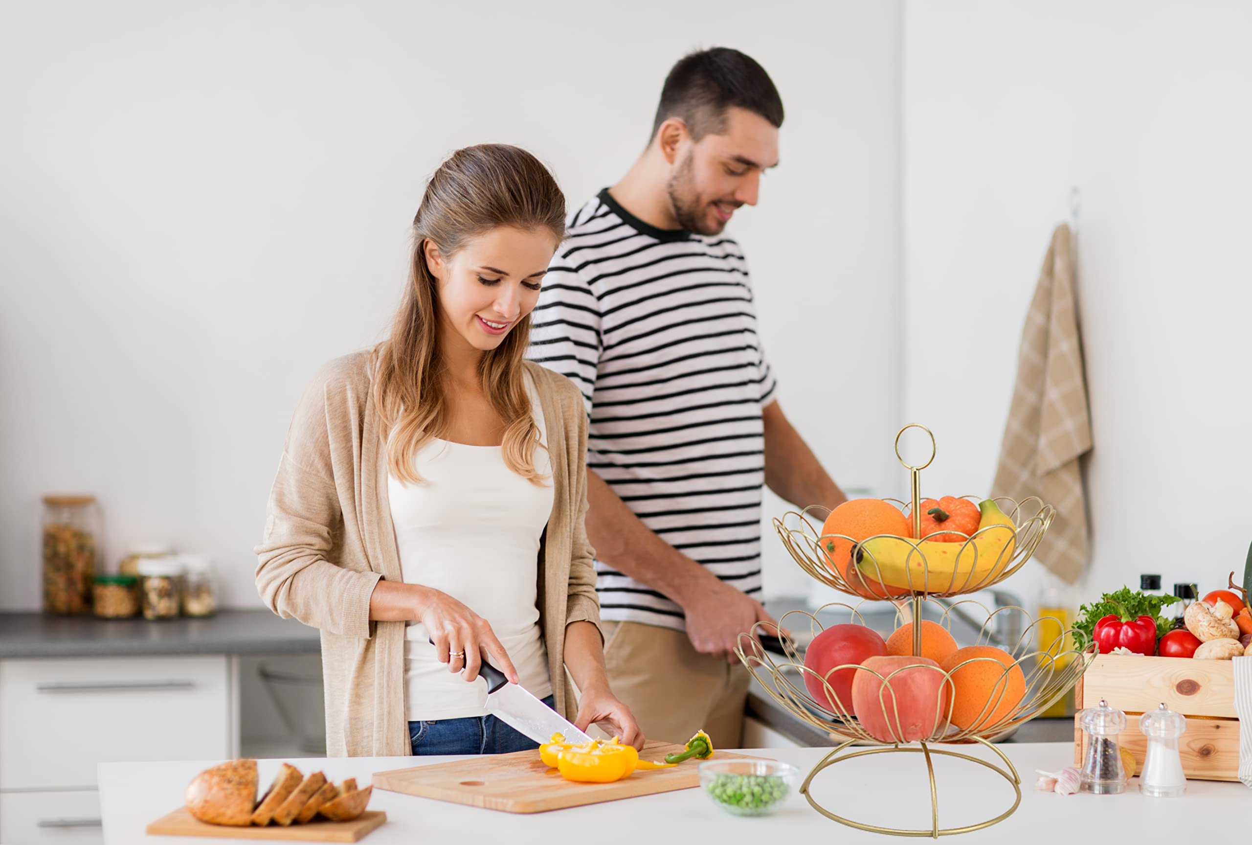 ACQTULOU 2 Tier Fruit Basket, Fruit Bowl, Vegetables Countertop Bowl Storage, Detachable and Hangable for Large Capacity Fruit Tray