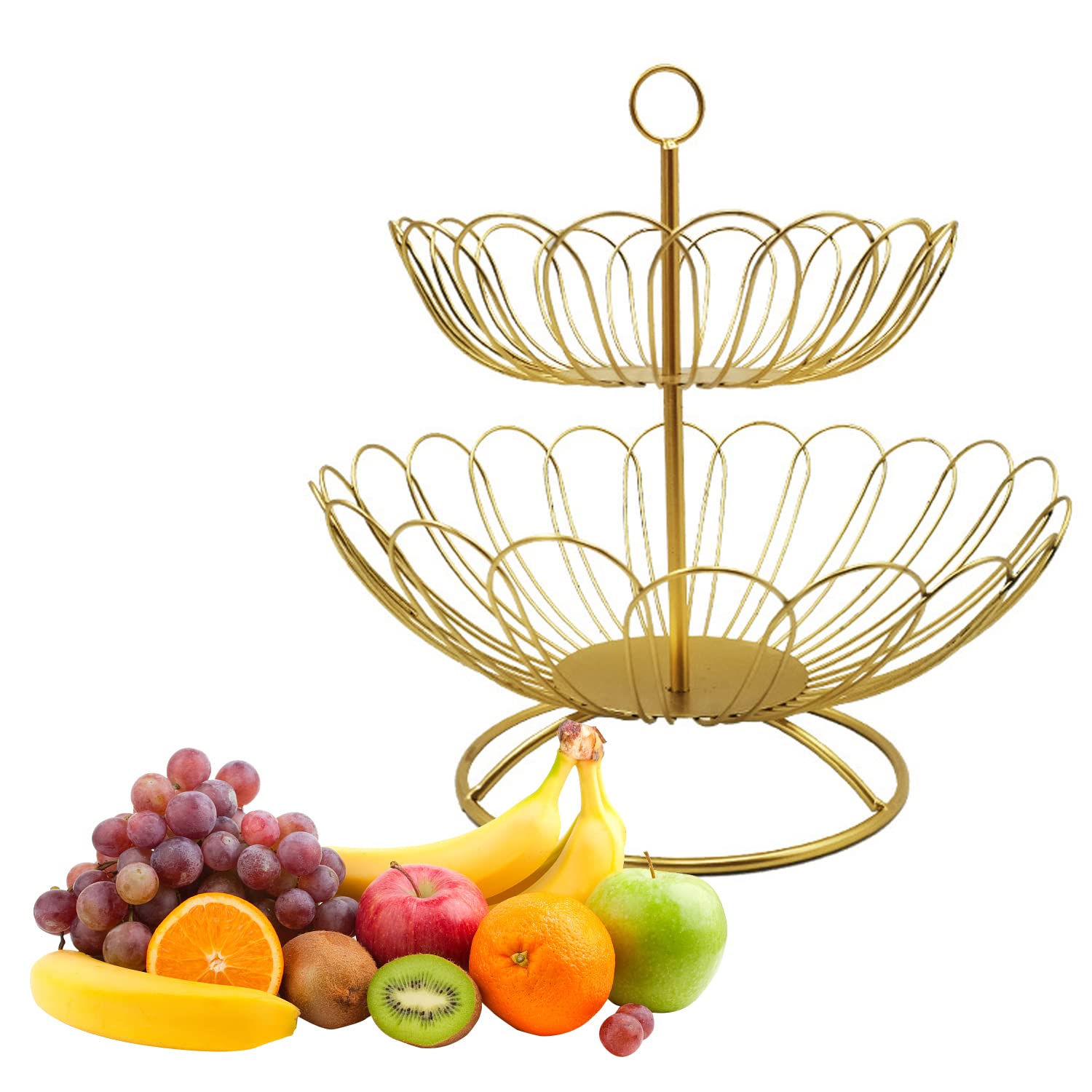 ACQTULOU 2 Tier Fruit Basket, Fruit Bowl, Vegetables Countertop Bowl Storage, Detachable and Hangable for Large Capacity Fruit Tray