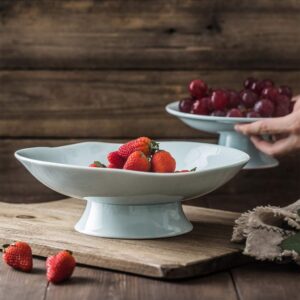 Kelendle Ceramic Footed Bowl Round Pedestal Bowl Fruit Bowl Holder Dessert Display Stand Decorative for Kitchen Counter Centerpiece Table Decor Serving Fruit Tray L- 8.3"