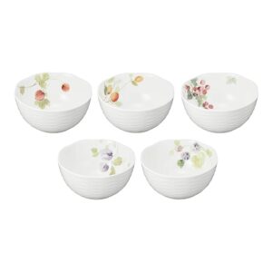 Narumi 96010-21902P Bowl and Plate Set, Lucy Garden, 4.3 inches (11 cm), Berry Pattern, 5 Patterns, Stylish, Cute, Relief, Wedding Gift, Small Bowl, Microwave Safe, Dishwasher Safe, Gift Box Included