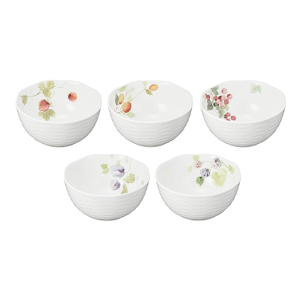 Narumi 96010-21902P Bowl and Plate Set, Lucy Garden, 4.3 inches (11 cm), Berry Pattern, 5 Patterns, Stylish, Cute, Relief, Wedding Gift, Small Bowl, Microwave Safe, Dishwasher Safe, Gift Box Included