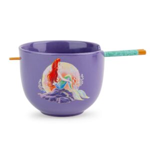 silver buffalo disney the little mermaid ariel 20-ounce ceramic ramen bowl and chopstick set