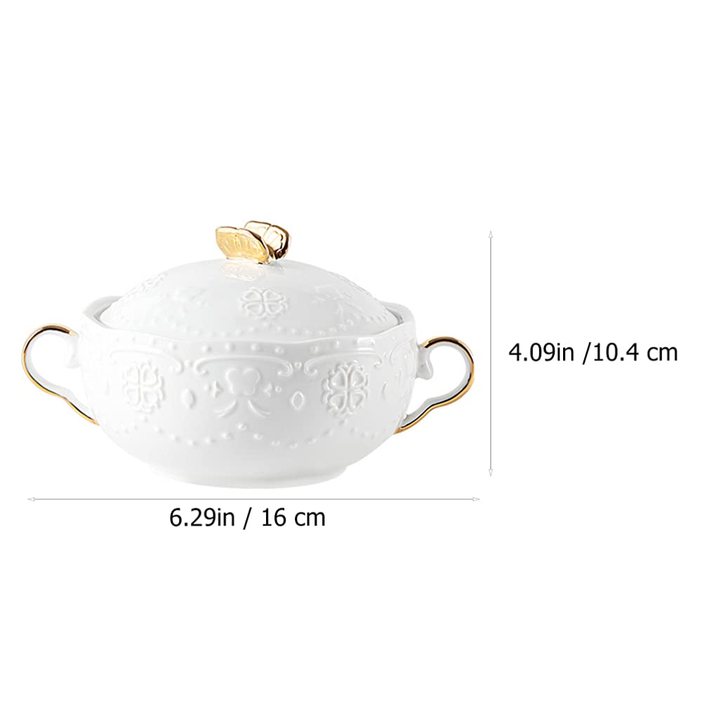 Zerodeko Soup Bowls French Onion Soup Bowls Ceramic Dessert Bowl with Double Handle, Porcelain Soup Bowl with Lid and Spoon for Fruit Salad Soup Cereal (White) Soup Bowls White Onion