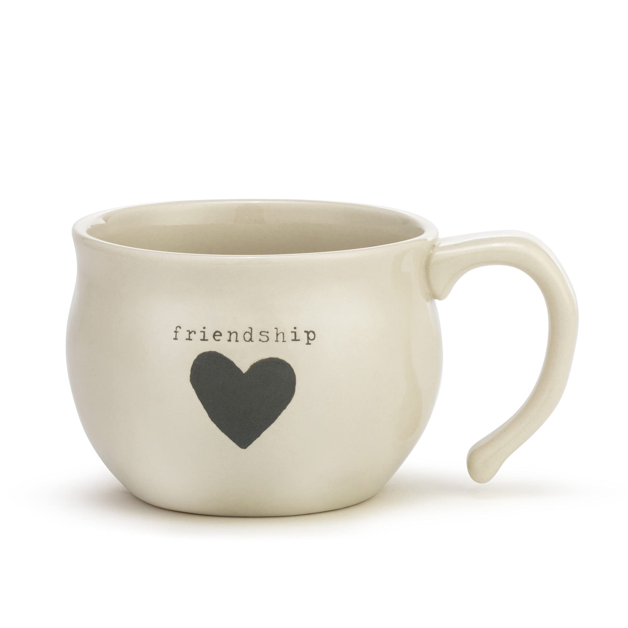 DEMDACO Friendship Heart Classic Cream 16 Ounce Stoneware Handled Soup Mug Bowl