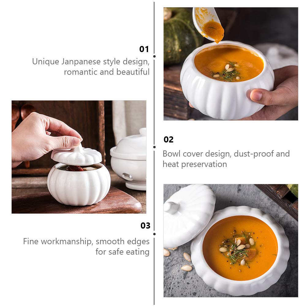 BESTonZON Ceramic Pumpkin Dish Pumpkin Soup Bowls Porcelain Dinnerware Pasta Dessert Bowl with Lid, Dishwasher & Oven Safety