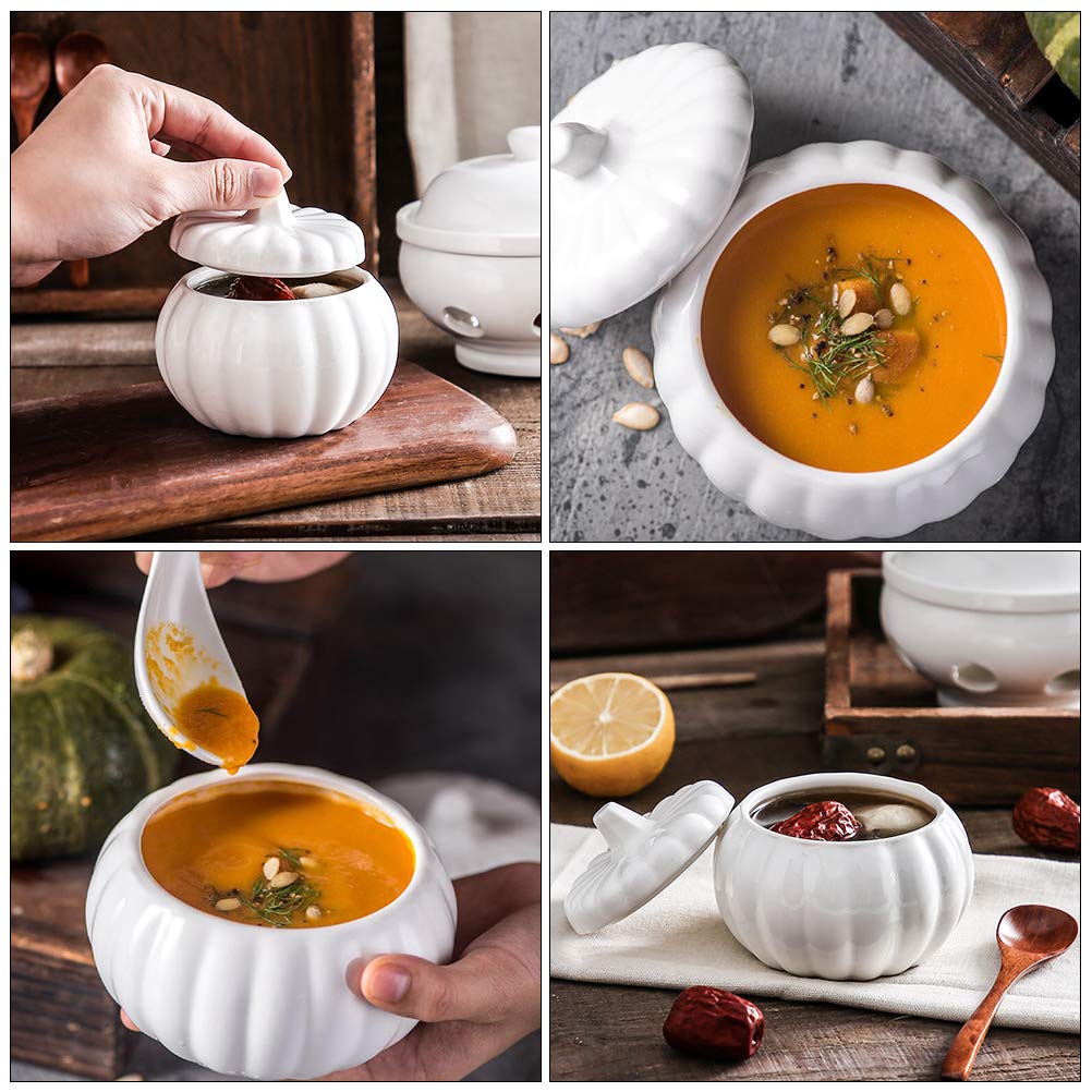 BESTonZON Ceramic Pumpkin Dish Pumpkin Soup Bowls Porcelain Dinnerware Pasta Dessert Bowl with Lid, Dishwasher & Oven Safety